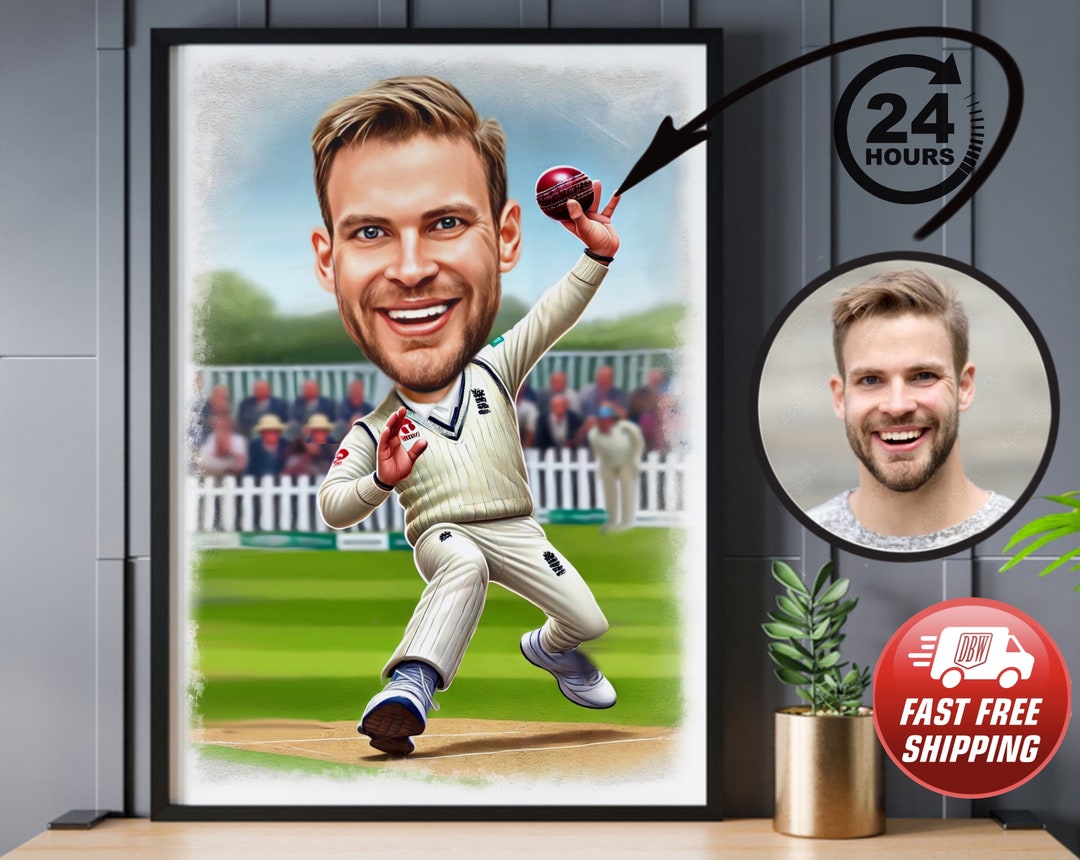 Custom Cricket Player Cartoon Portrait, Cricket Caricature, Gift for ...