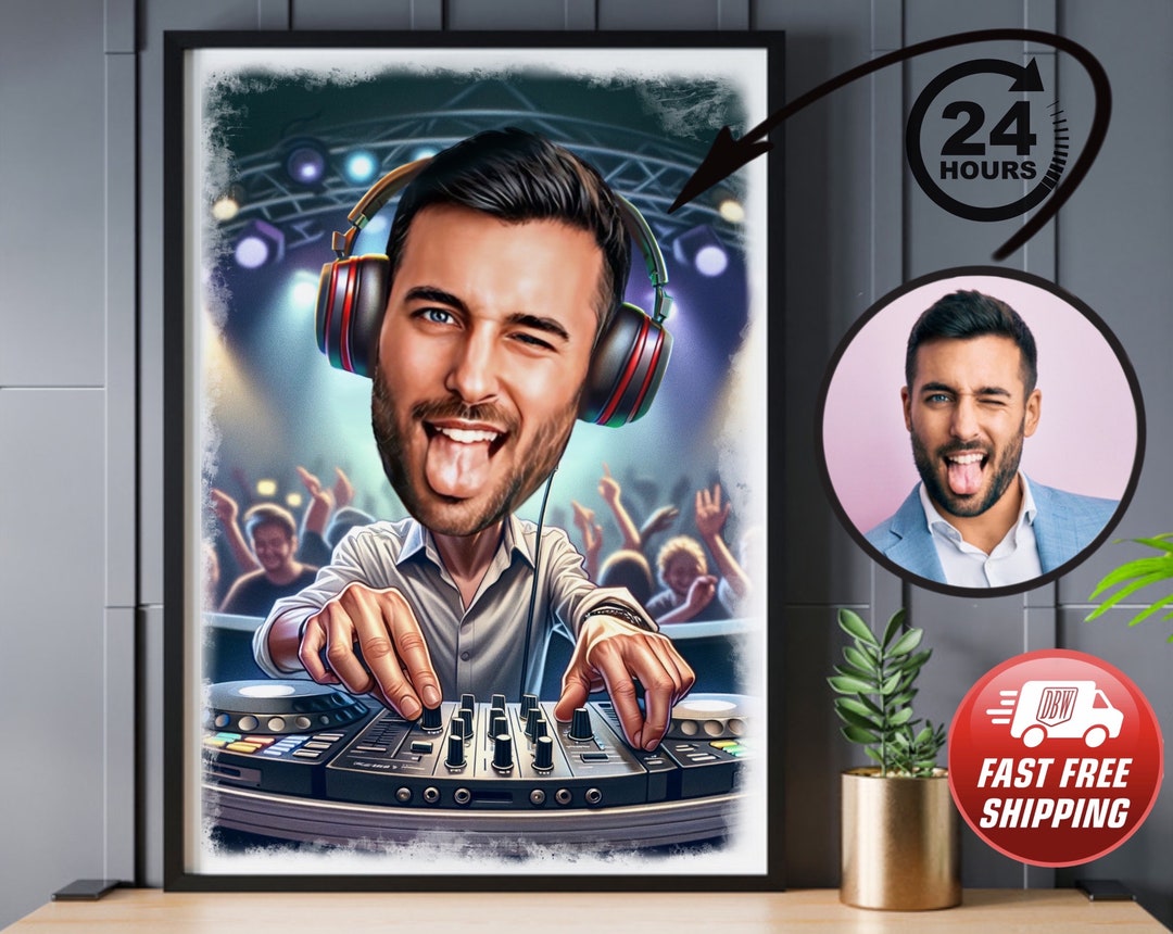 Personalised DJ Cartoon Portrait, Custom DJ Caricature Drawing, Funny ...
