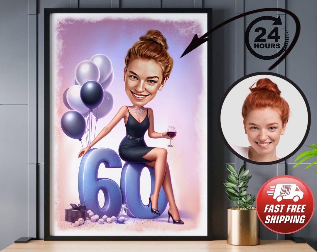 Personalised 60th Cartoon Portrait, Custom Happy Birthday Caricature ...