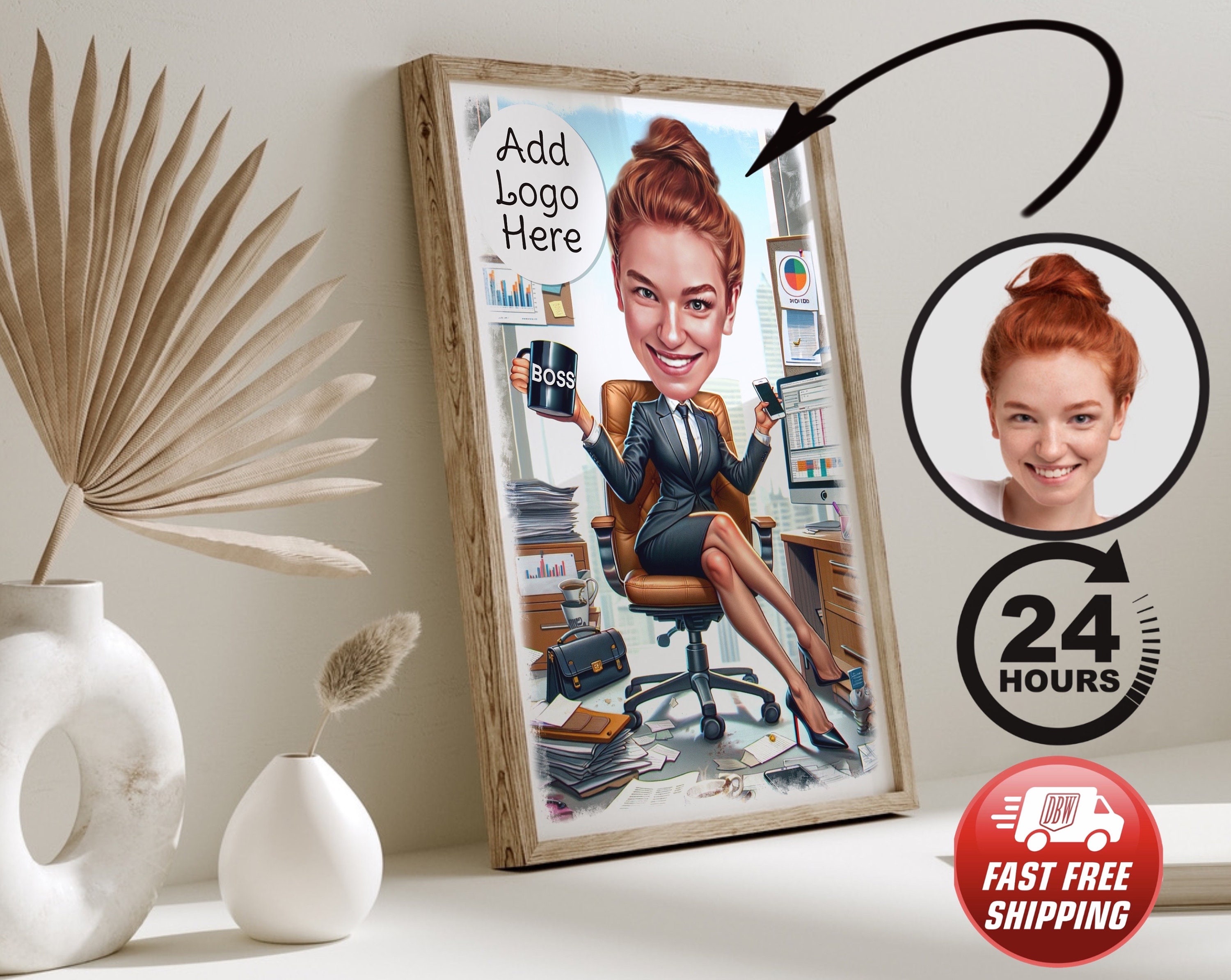 Personalised Female Boss Cartoon Portrait, Custom Boss, Caricature ...