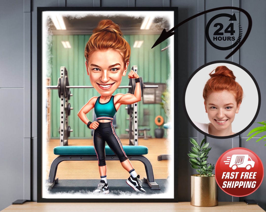 Fitness Girl Cartoon Portrait, Personal Trainer Caricature, Gift for ...