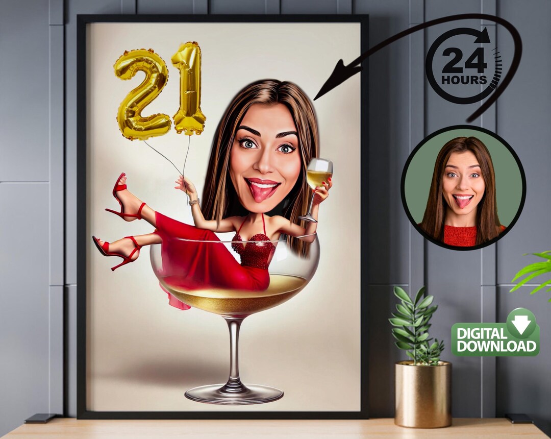 Personalised 21st Cartoon Portrait, Custom Happy Birthday Caricature ...