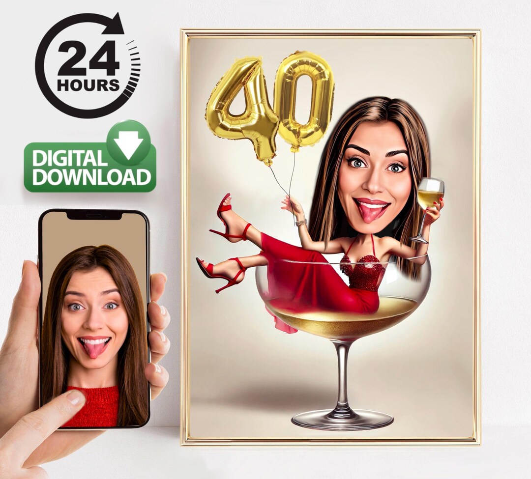 Personalised 40th Cartoon Portrait, Custom Happy Birthday Caricature ...