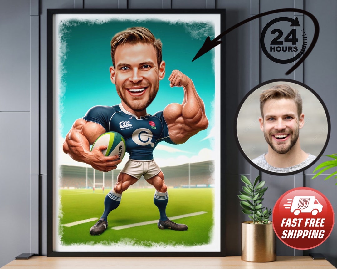 Personalised Rugby Player Cartoon Portrait, Custom Rugby Drawing, Funny ...