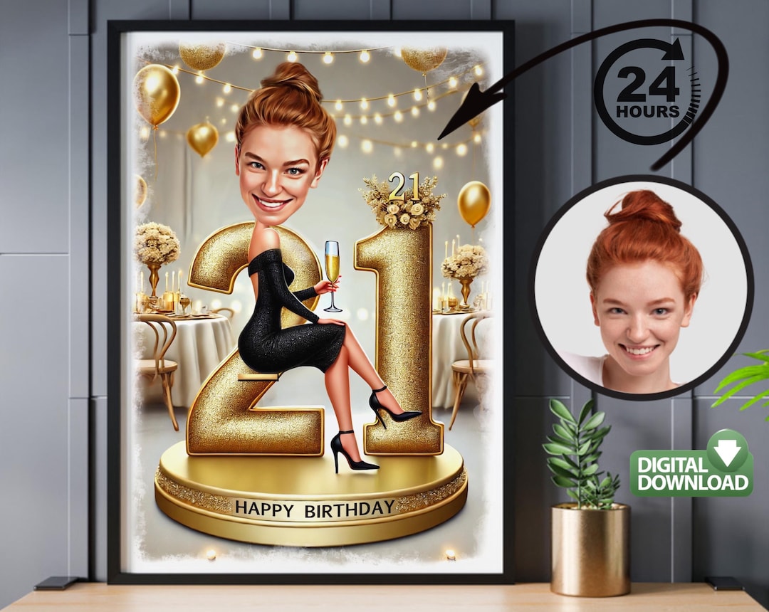 Personalised 21st Cartoon Portrait, Custom Happy Birthday Caricature ...