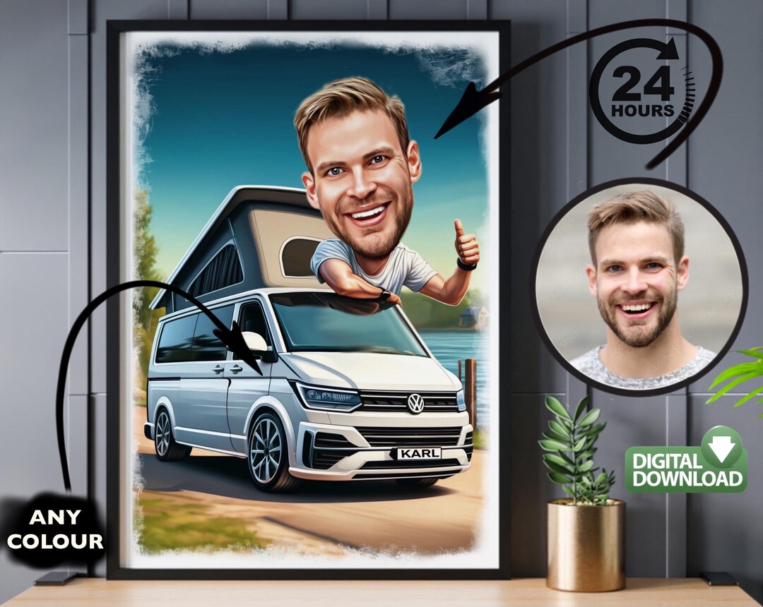 Personalised Camper Van, VW T5 Caricature, Custom Camper Gift, VW T4 ...