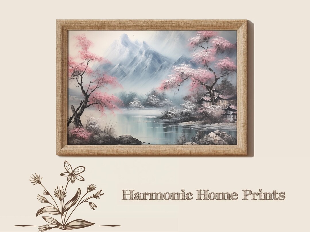 Printable Spring Blossom Mountain Landscape Art, Landscape Art Print ...