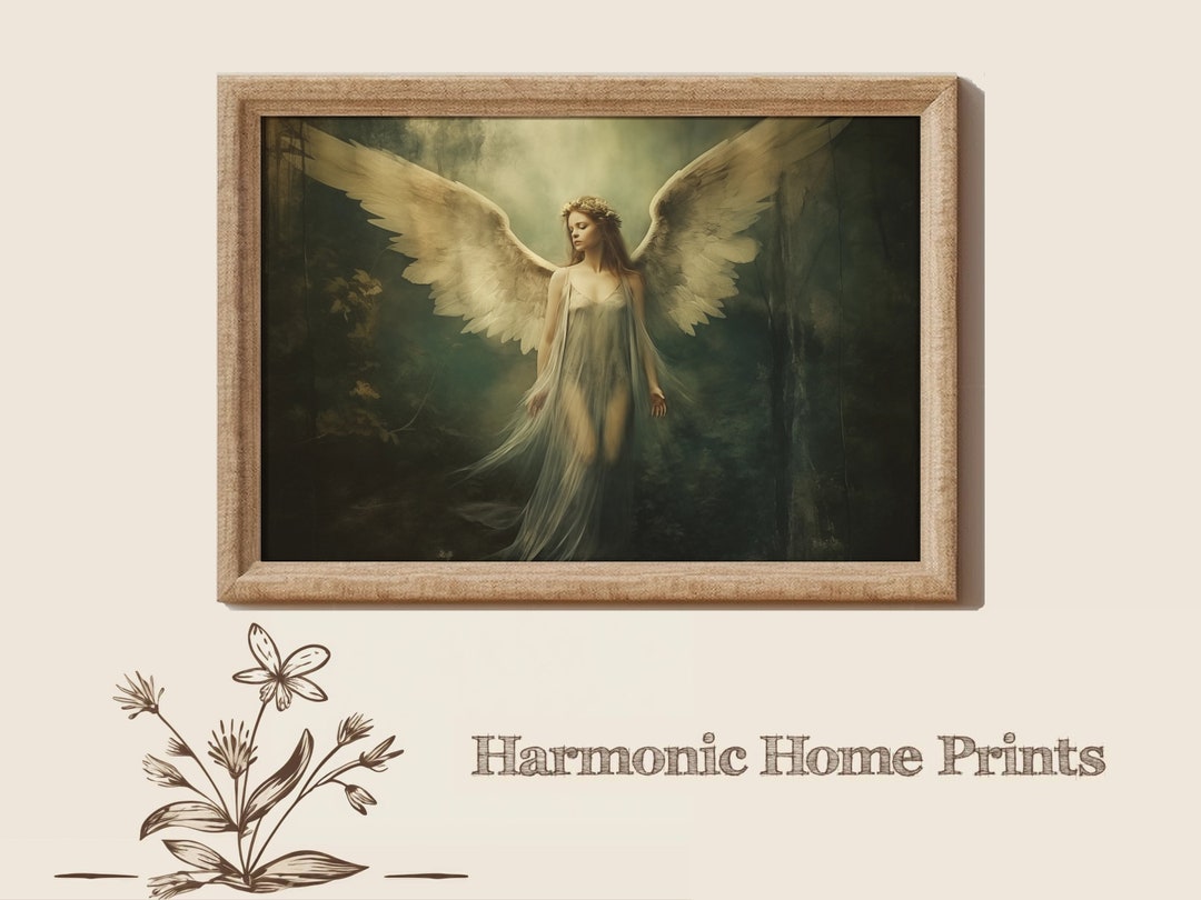 Printable Angel in the Forest Oil Painting Style Art, Angelic Art Print ...