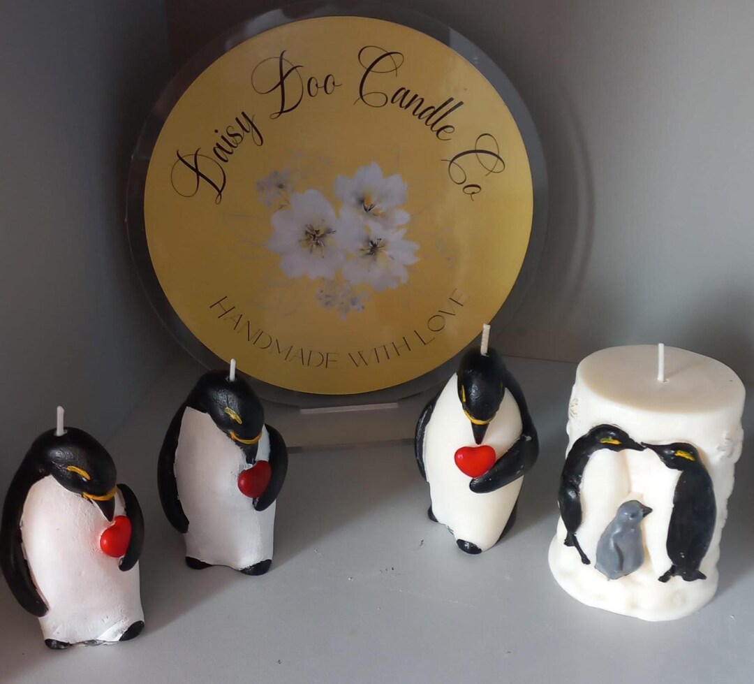Hand-painted Penguin Candle With Heart: Vegan Soy Wax, Cosy Decor - Etsy UK