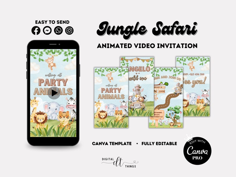 Editable Animated Video Invitation Jungle Safari Jungle Safari Digital ...