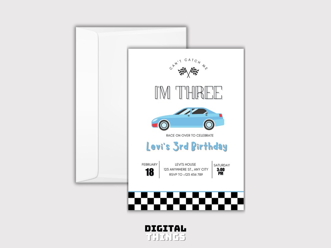 Editable Race Car Blue Invitation Race Car Invitation Template Race Car ...
