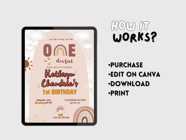 Editable Boho Rainbow Invitation Template Boho Rainbow Template Boho ...