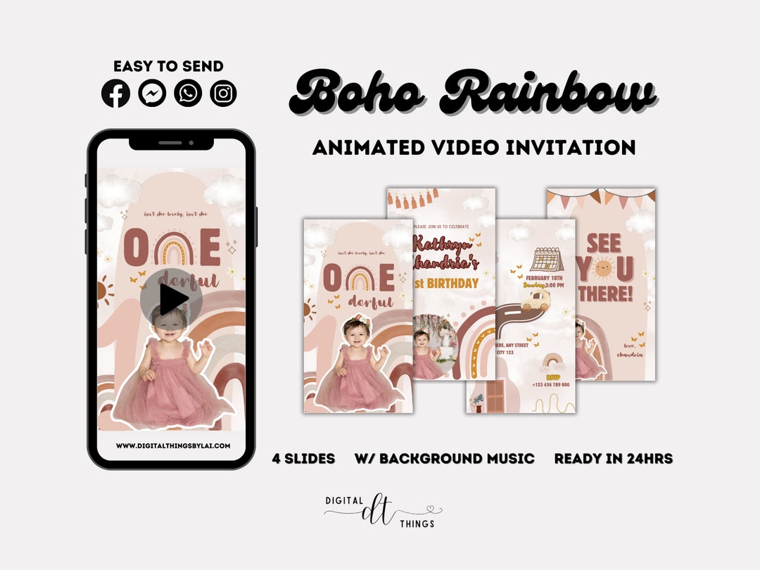 Animated Invitation Boho Rainbow Theme Boho Rainbow Animated Invitation ...