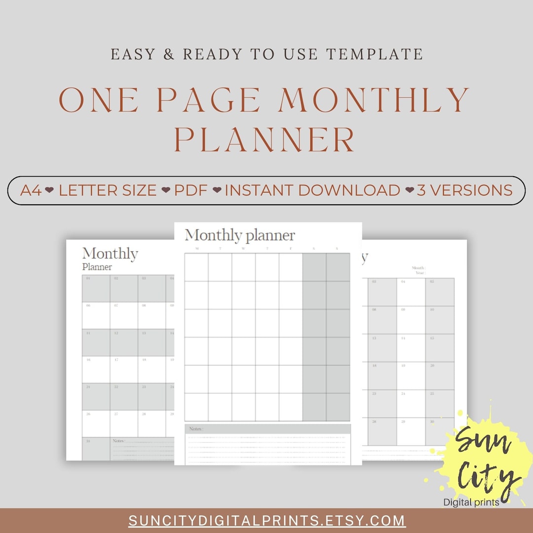 Printable Monthly Planner PDF, A4 Letter Size, Minimalist Organizer ...