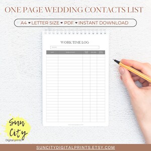 Printable Work Time Log Template, A4, Letter Size PDF, Instant Download ...