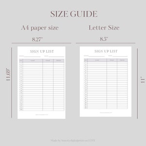 Sign up Sheet PDF, A4 and Letter Size, Printable One Page, 3 Versions ...