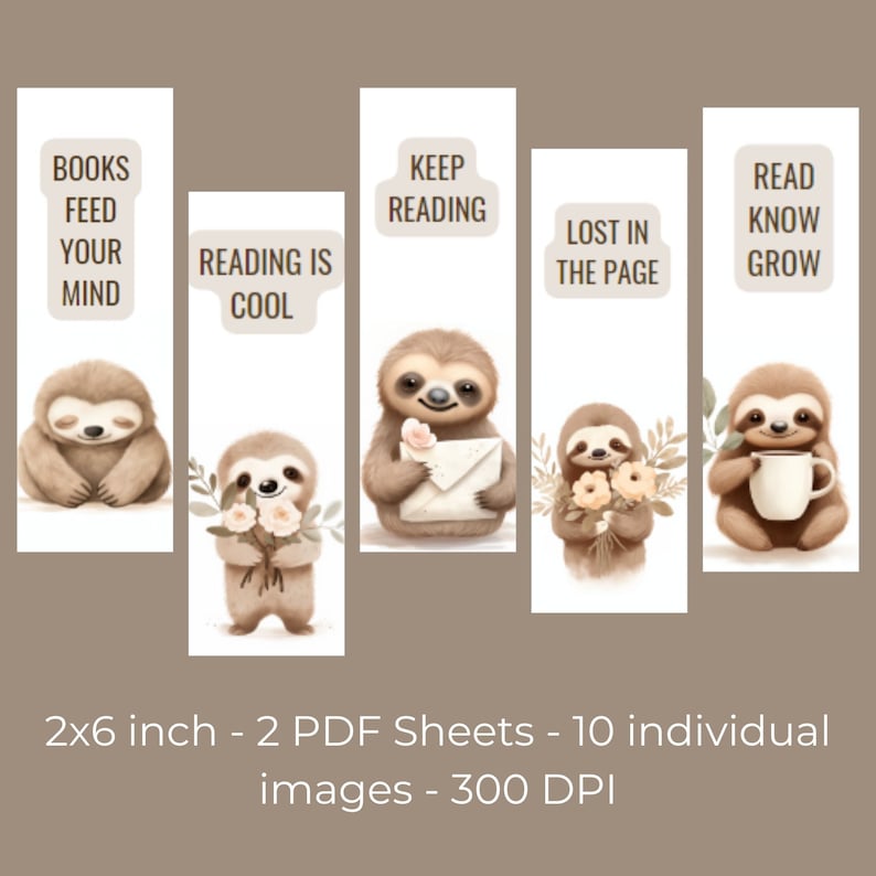 Sloth Bookmarks Digital Download Set, Inspirational Reading Quotes ...