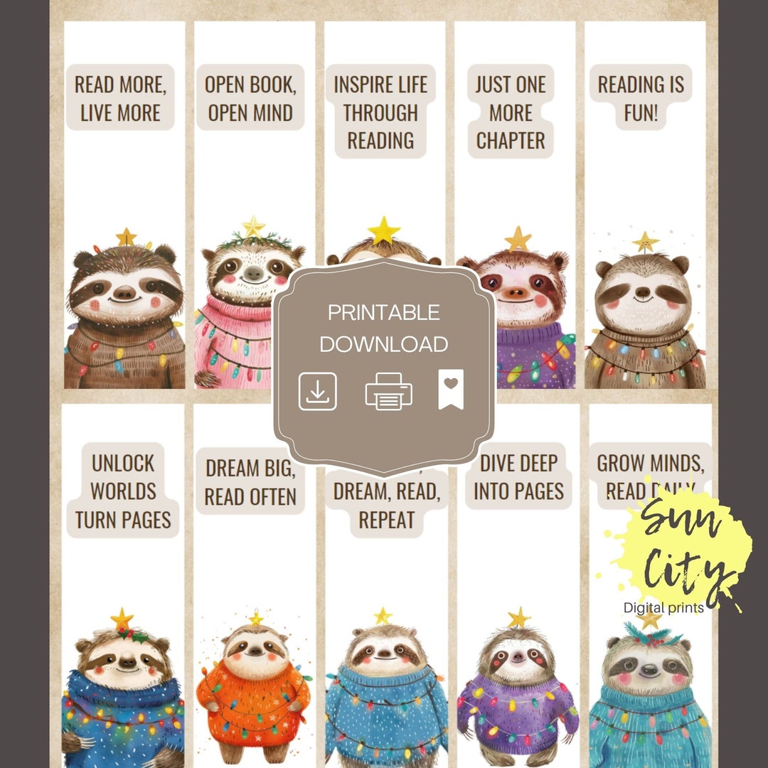 Sloth Bookmarks, Printable Bookmarks, Reading Quotes, Book Lover Gifts ...