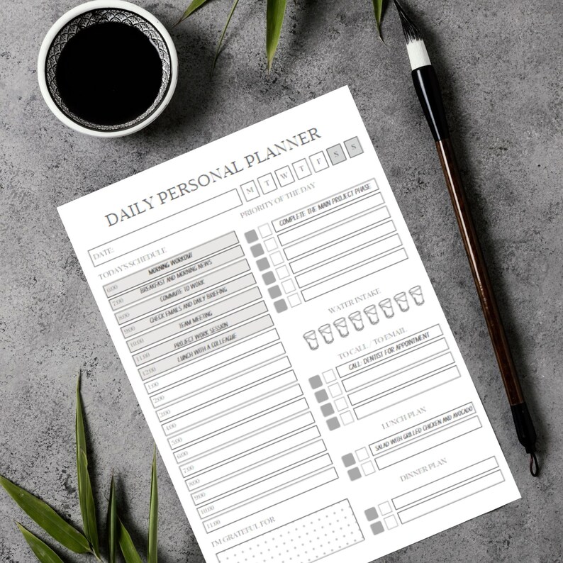 Daily Personal Planner A4, Letter PDF Download Hourly Schedule, Meal ...