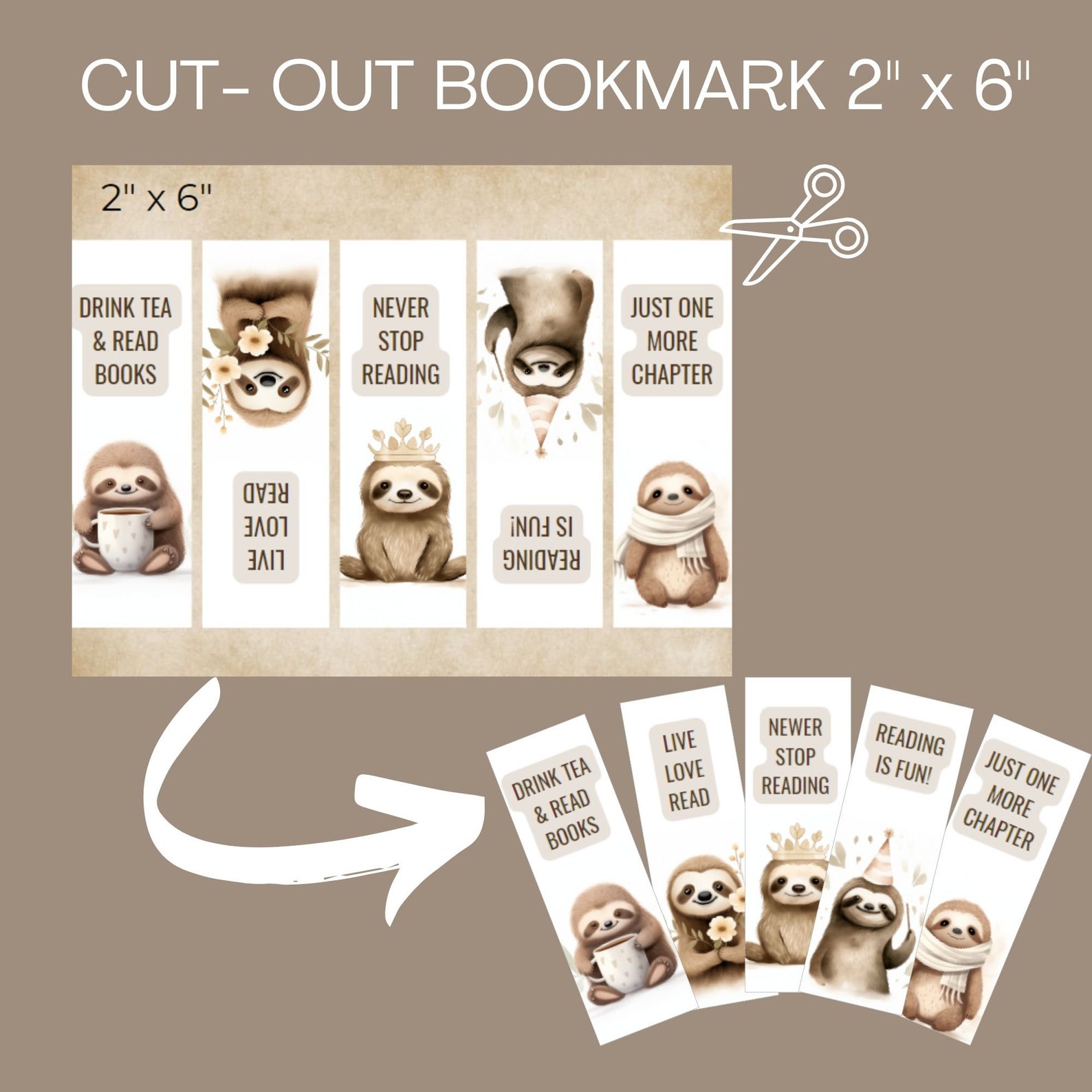 Sloth Bookmarks Digital Download Set, Inspirational Reading Quotes ...