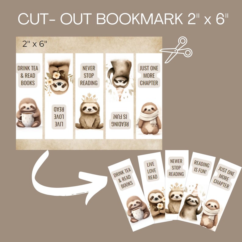 Sloth Bookmarks Digital Download Set, Inspirational Reading Quotes ...