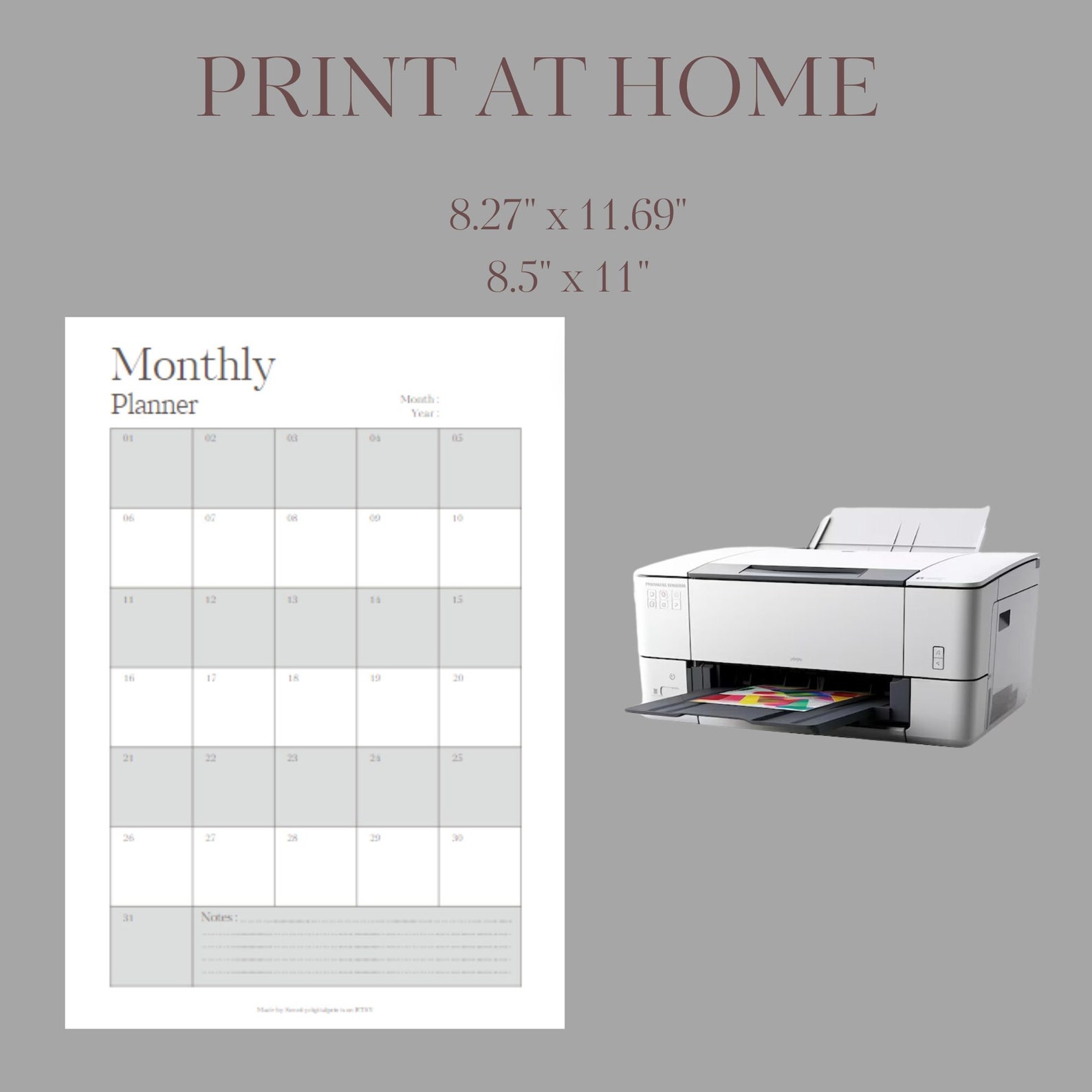 Printable Monthly Planner PDF, A4 Letter Size, Minimalist Organizer ...