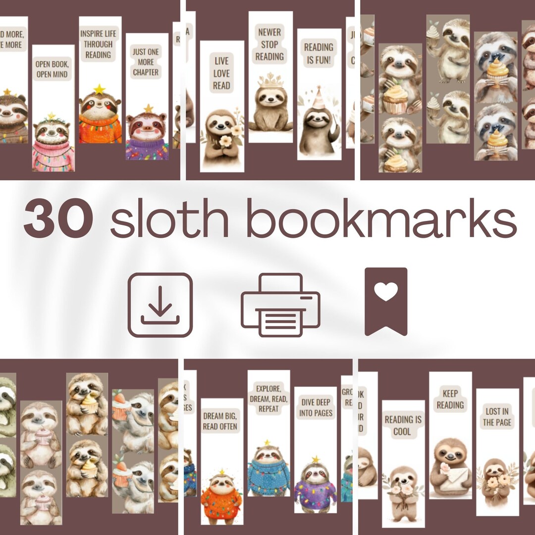Sloth Bookmarks, Printable Bookmarks, Cute Sloth Gifts, Reading ...