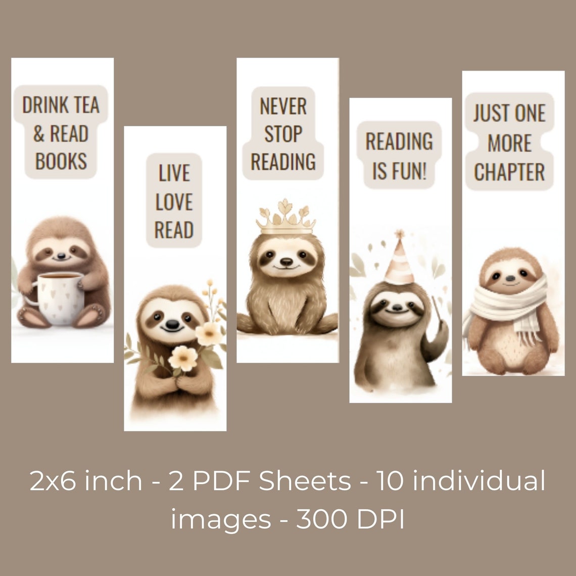Sloth Bookmarks Digital Download Set, Inspirational Reading Quotes ...