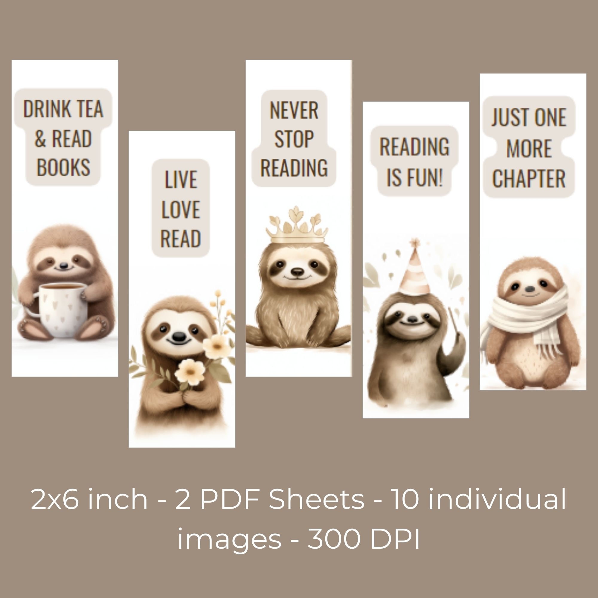 Sloth Bookmarks Digital Download Set, Inspirational Reading Quotes ...