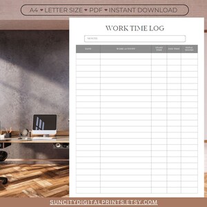 Printable Work Time Log Template, A4, Letter Size PDF, Instant Download ...