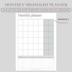 Printable Monthly Planner PDF, A4 Letter Size, Minimalist Organizer ...
