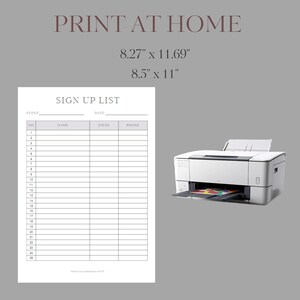 Sign up Sheet PDF, A4 and Letter Size, Printable One Page, 3 Versions ...