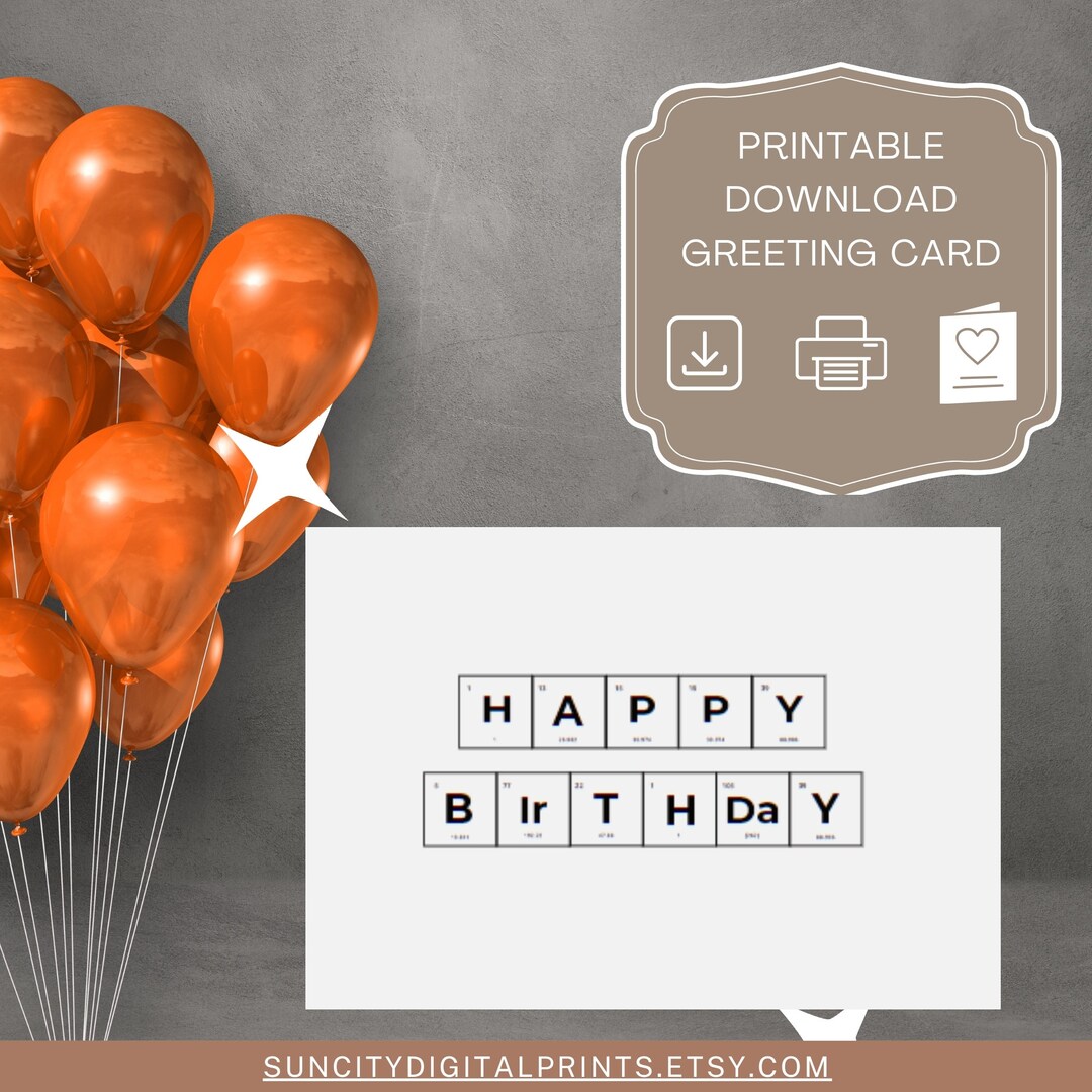 Periodic Table Themed Printable Birthday Card, DIY Foldable Happy ...