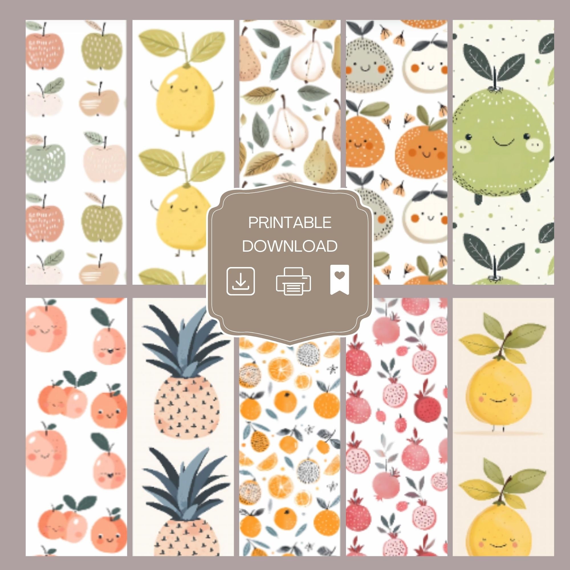 10 Digital Download Fruits Bookmarks Set, Seasonal Fruits, DIY Craft ...