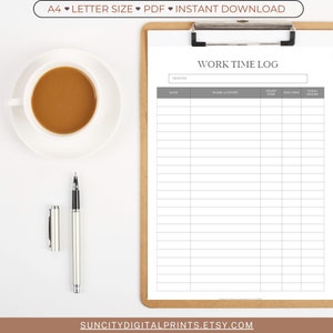 Printable Work Time Log Template, A4, Letter Size PDF, Instant Download ...
