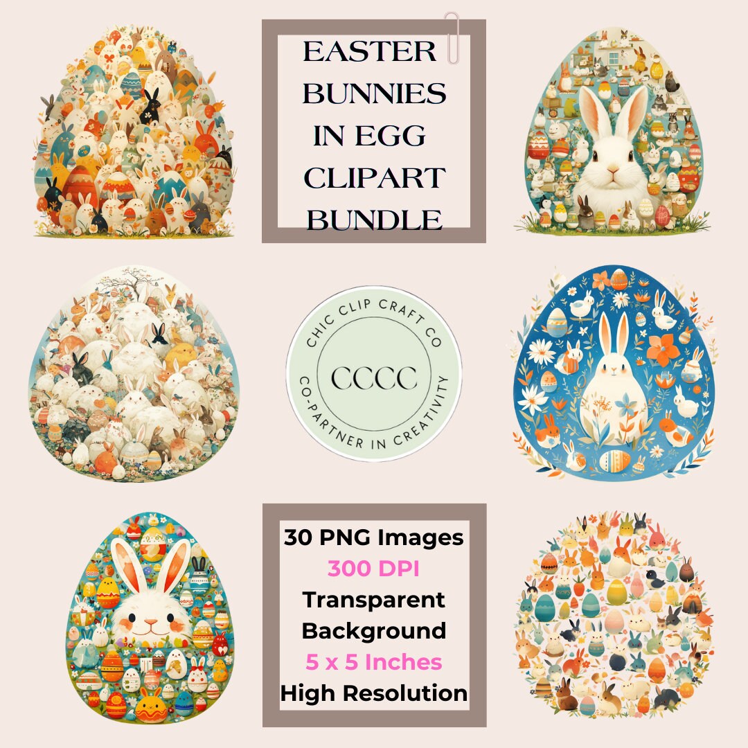 Easter Bunny Clipart Bundle Happy Easter Eggs Flower Christian Decor ...