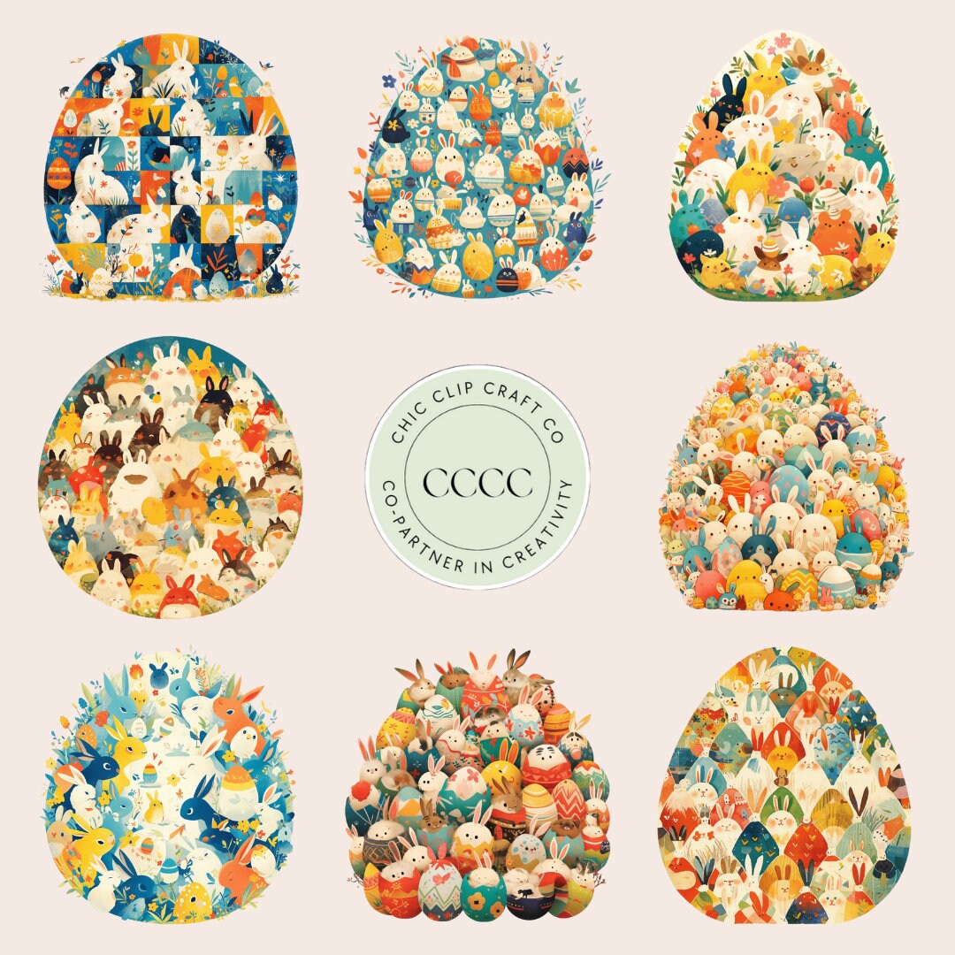 Easter Bunny Clipart Bundle Happy Easter Eggs Flower Christian Decor ...