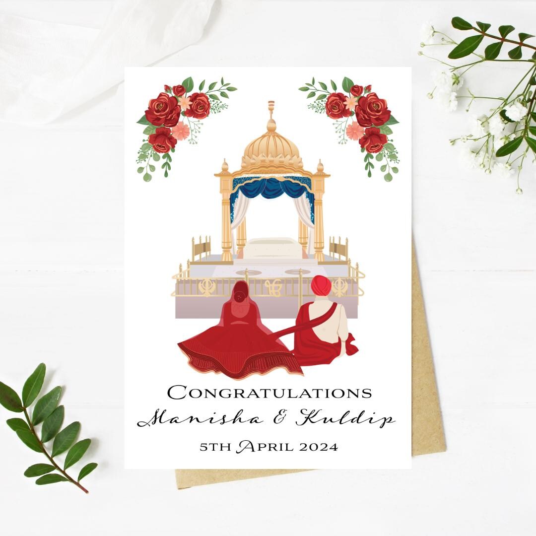 Personalised Sikh Wedding Card Congratulations Indian Wedding Card ...