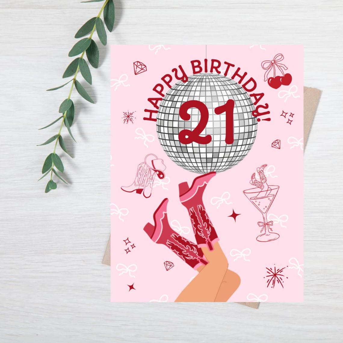 Twenty One Disco Ball Birthday Card for Her 21st Birthday Card Cow Girl ...