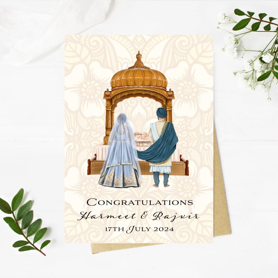 Personalised Sikh Wedding Card Congratulations Indian Wedding Card ...