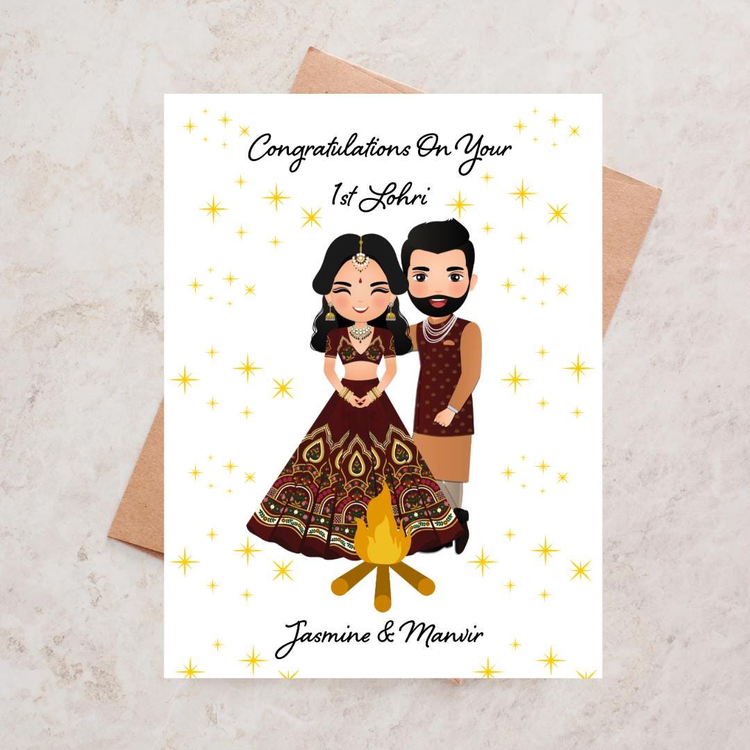 Happy Lohri Cards 1st Lohri Indian Wedding Card Indian Newlyweds Card ...