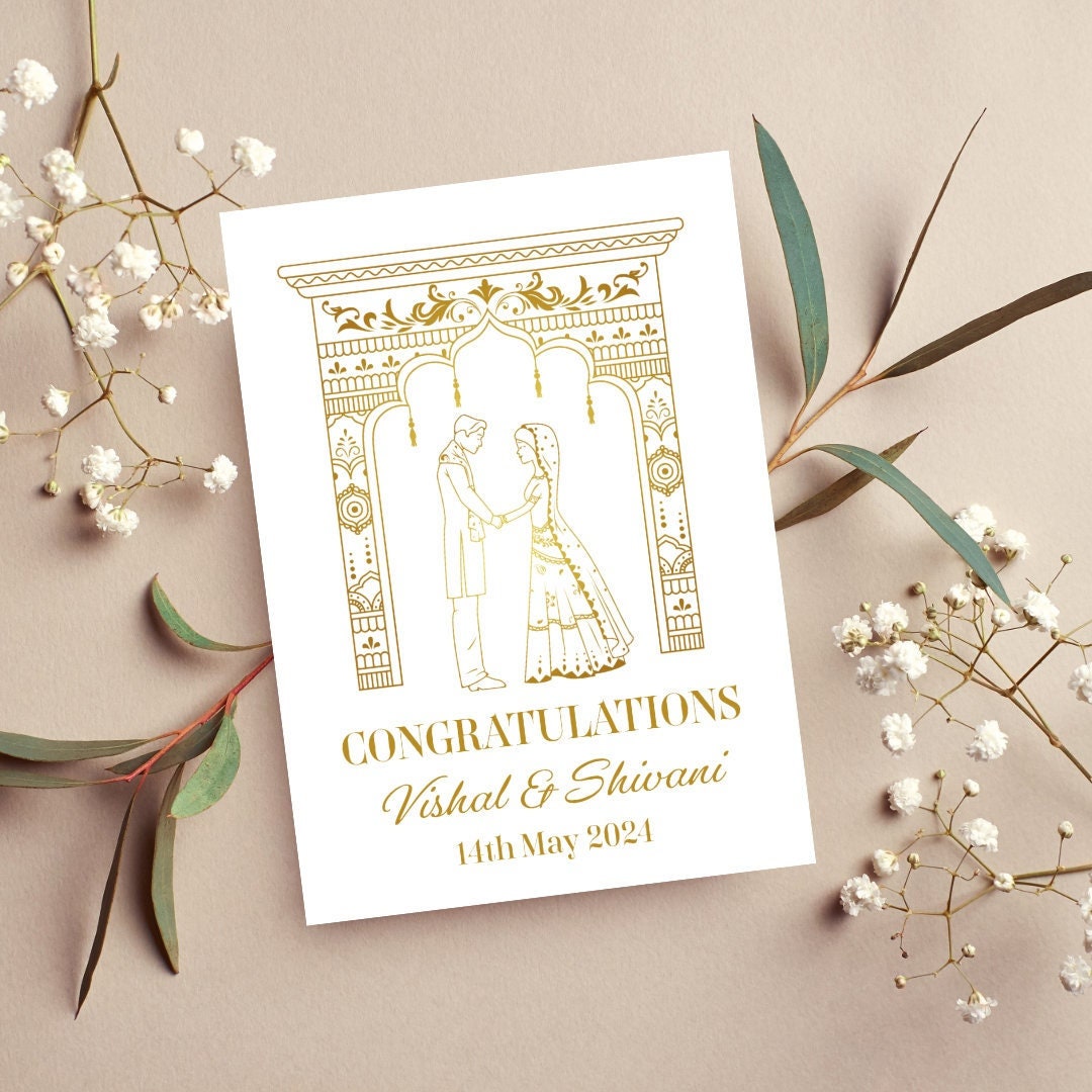 Personalised Indian Wedding Card Congratulations Shaadi Mubarak Card ...