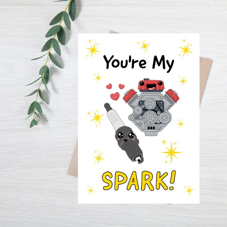 Funny Mechanic Valentines Card Car Enthusiastic Engine Spark Plug Funny ...