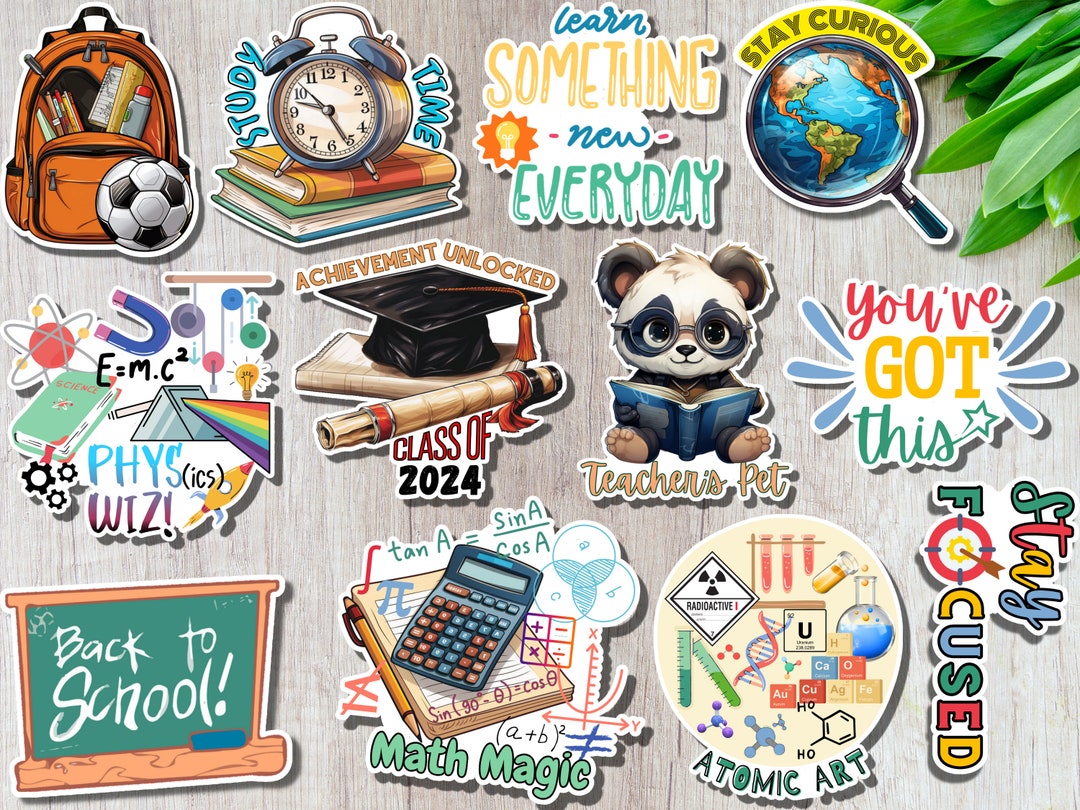 Back to School Stickers-12 Count Waterproof Stickers for Waterbottles ...