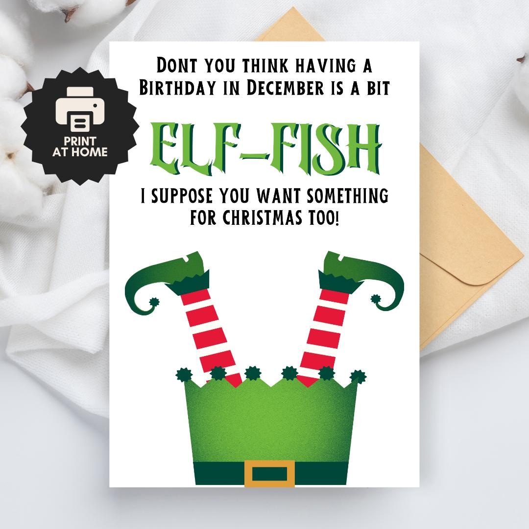 Elf Birthday Card - Printable December Birthday Greeting - Etsy