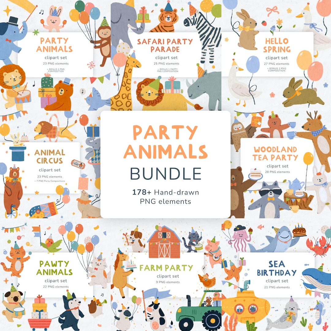 Party Animal Clipart Bundle: Animal Parade Birthday PNG (digital ...