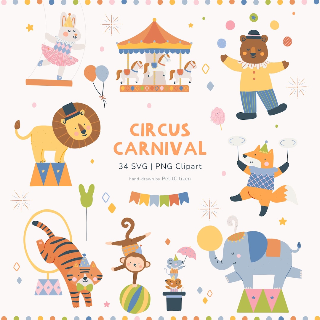 Circus Animal Clipart: Carnival Birthday Party Decor (SVG, PNG) - Etsy