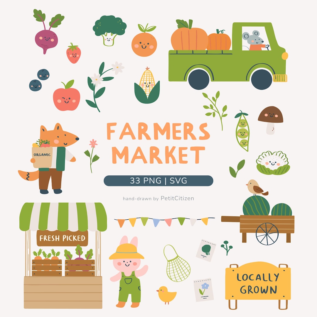 Animal Farmers Market Clipart Set, Cute Food SVG PNG (digital Download ...