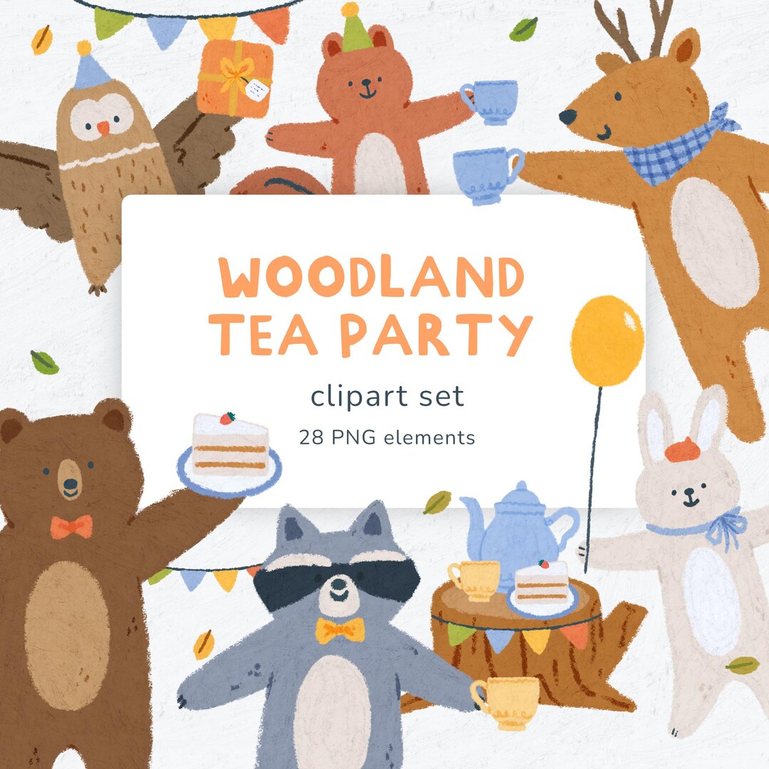 Woodland Animals Tea Party Clipart Birthday Card Clipart for Commercial ...