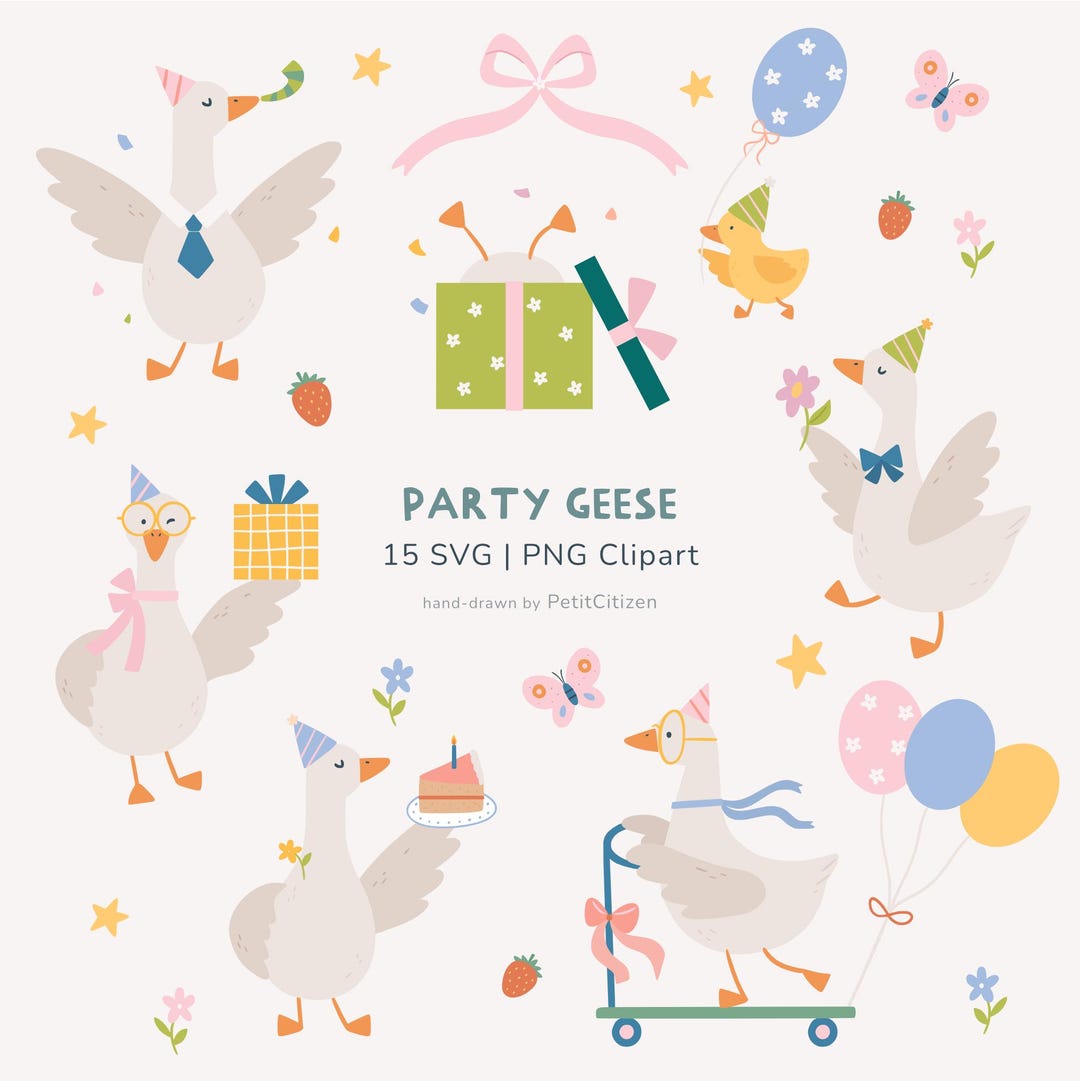 Silly Goose Birthday Party Clipart Kids | PNG & SVG Files Party Invites ...